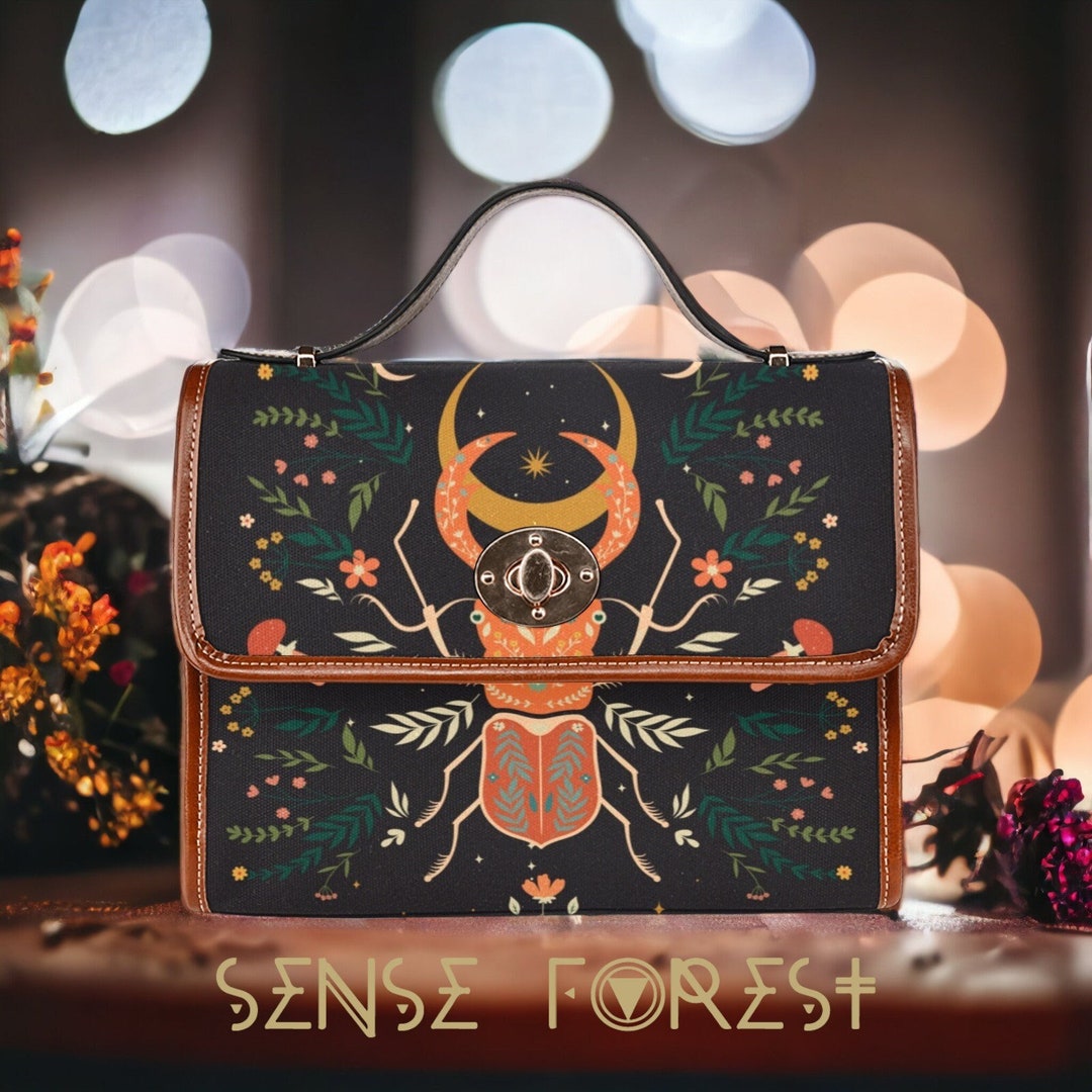 Mystical Beetle Canvas Satchel Bag, Cottagecore Moon Forest Witch ...