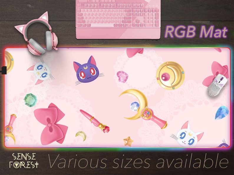 Cute Pink Luna Cats Stitched Edges Desk Mat RGB Kawaii - Etsy