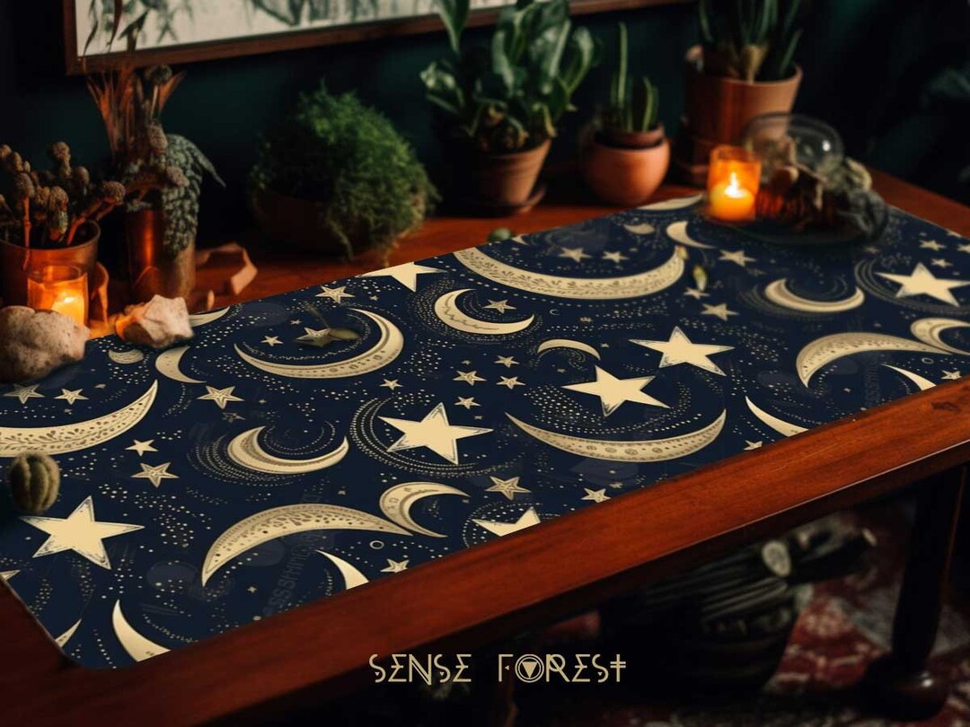 Pagan Witch Celestial Moon Stars PU Leather Desk Mat Cute, Dark ...