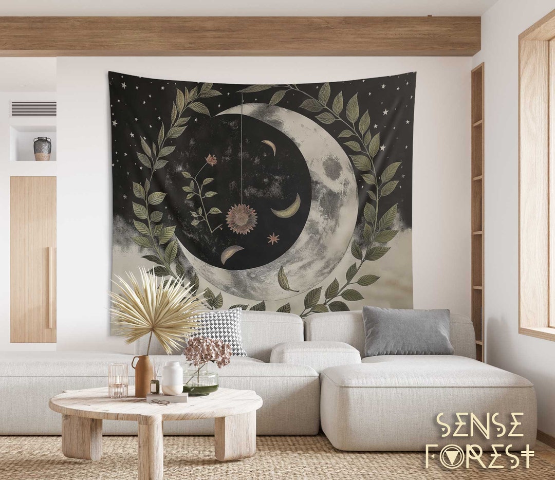 Cottagecore Yin Yang Floral Moon Wall Tapestry, Celestial Witchy Decor ...