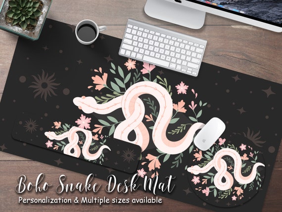 Boho Snake Witch Desk Mat Mystical Pink Snake on Black | Etsy