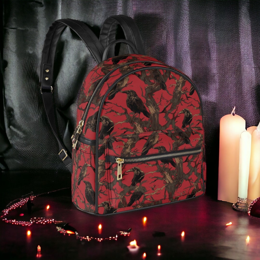Gothic Red Raven Forest Mini Backpack, Dark Academia Witchy Goth Women ...
