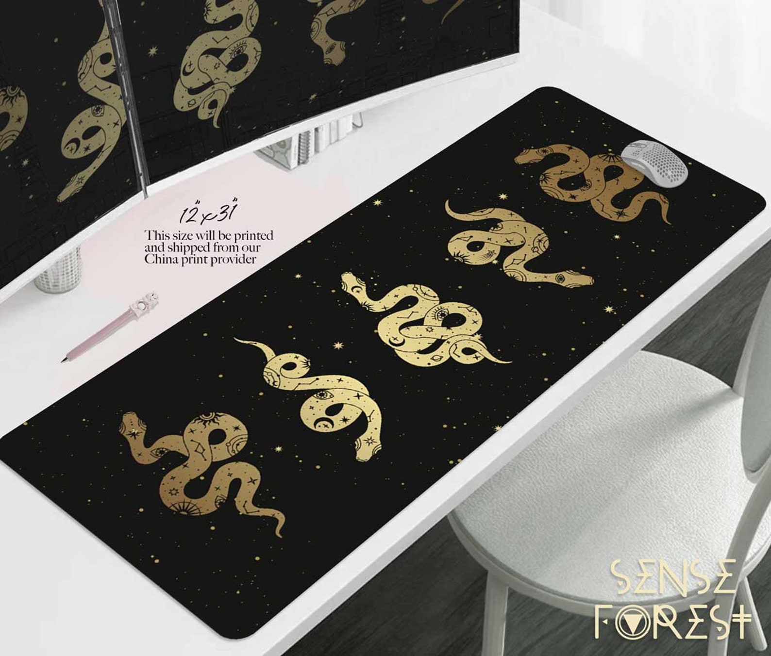 Black Faux Gold Boho Snake Desk Mat Witchy Mystical Stars - Etsy