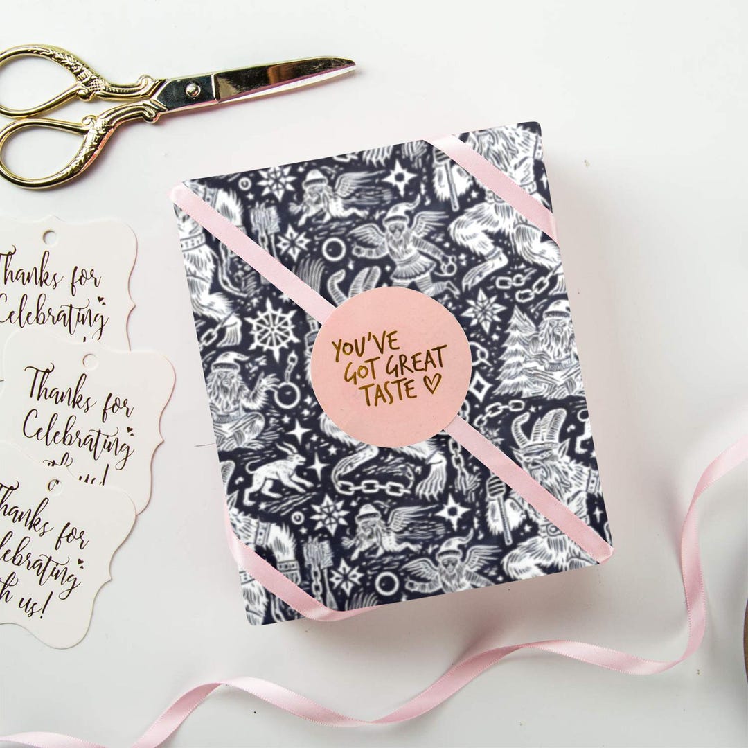 Pagan Demon Kramous Linocut Art Wrapping Paper, Central European Spooky ...