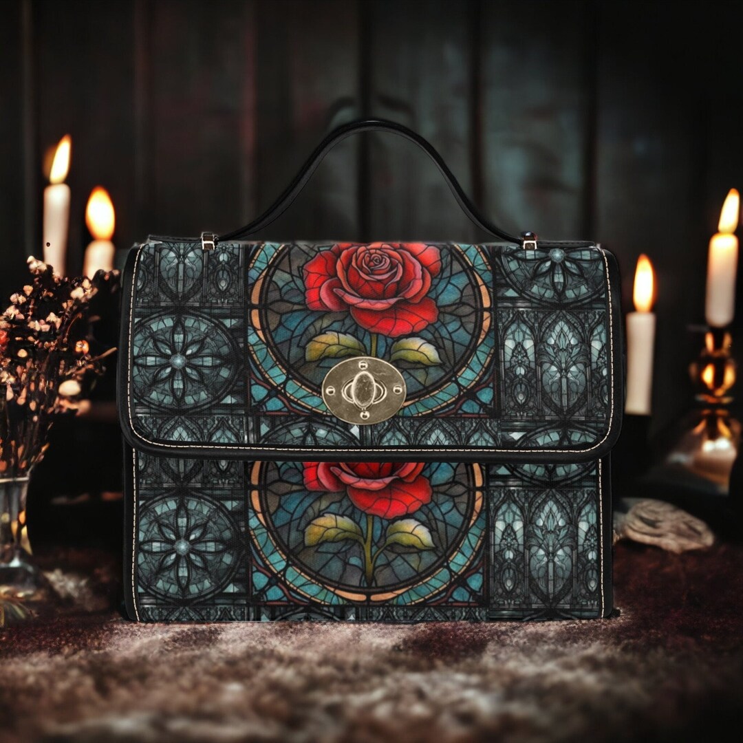 Gothic Teal Stained Glass Red Rose Canvas Satchel Bag Women - Etsy