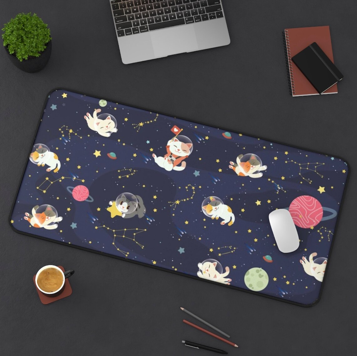 Cute Space Cats Galaxy Desk Mat Sewn Edges Astrology Space - Etsy