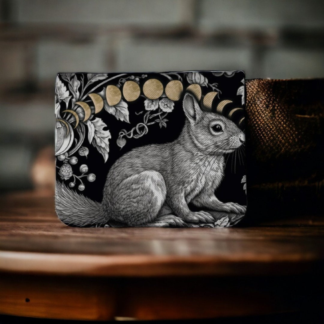 Cottagecore Squirrel Art Moon Phase Vegan Leather Mini Wallet, Boho ...