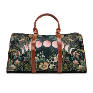 Pink Moon Phases Dark Cottgecore Floral Waterproof Nylon Travel Bag ...