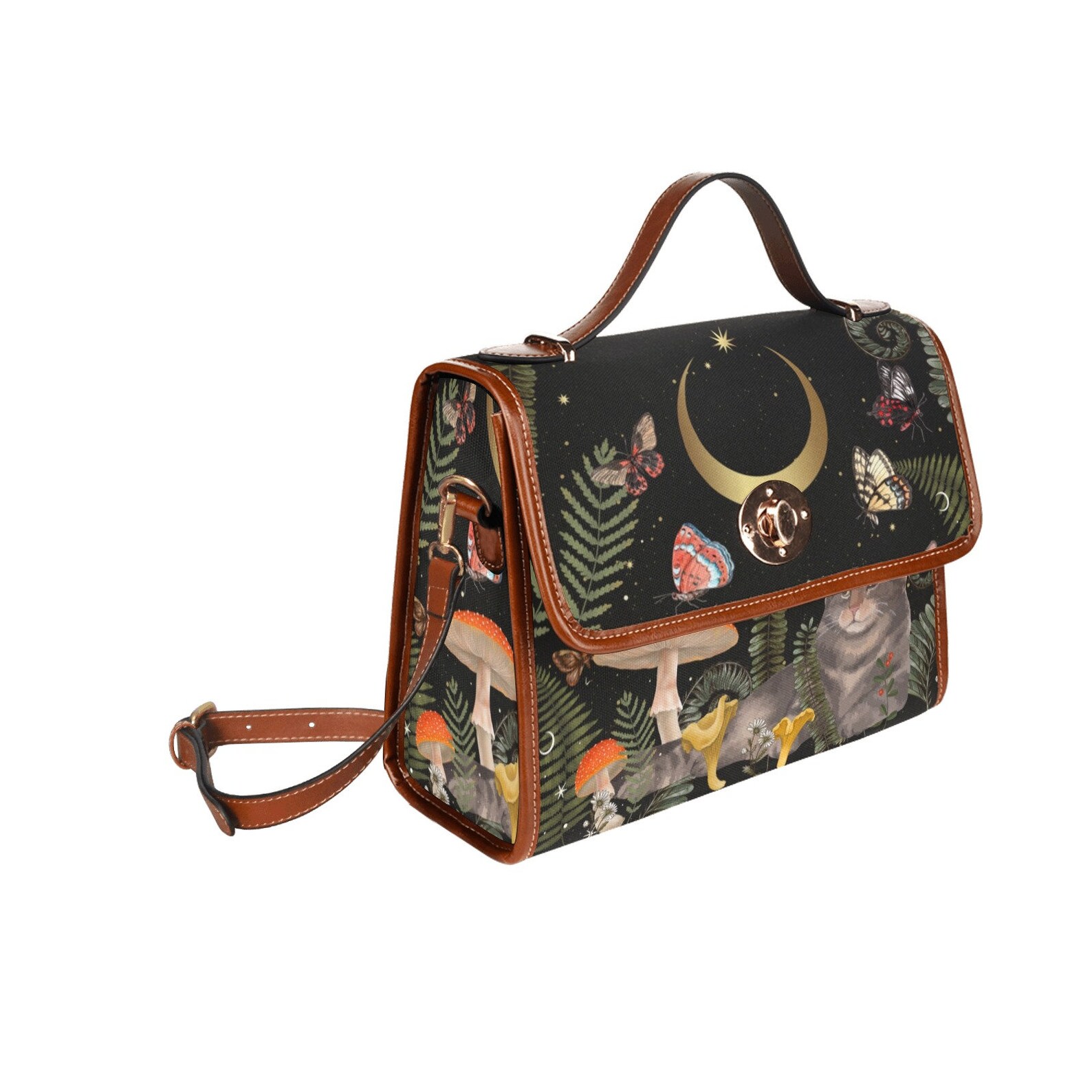 Cottagecore Cat Forest Canvas Satchel Bag Women Witchy Moon - Etsy