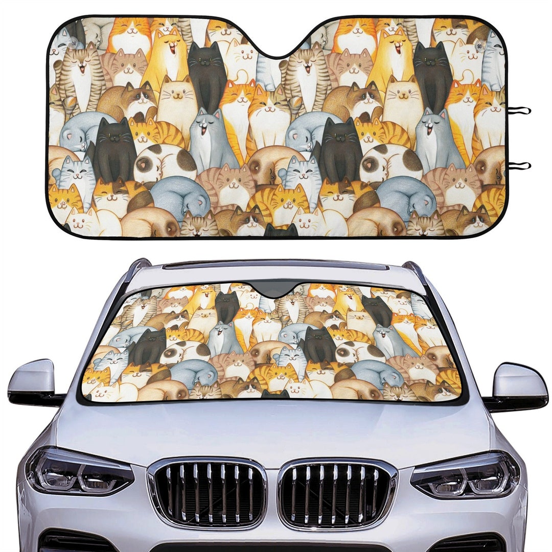 Cat Lovers' Car Windshield Sun Shade Cover, Cute Cat Designs for Cool ...