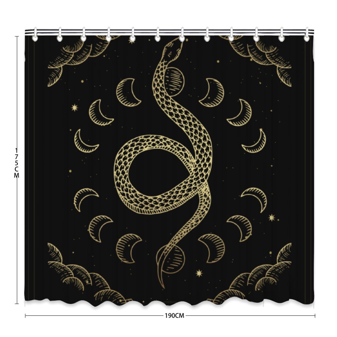 Black Boho Snake Moon Phase Bath Shower Curtain With 12 C-shaped Hooks 69 X 75, Dark Academia ...