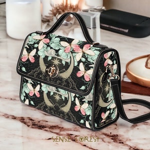 Cottagecore Moon Snail Forest Mini Crossbody Messenger Bag, Black ...