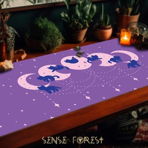 Purple Cute Moon Cat PU Desk Mat RGB Cute, Whimsical Flipping Cats ...