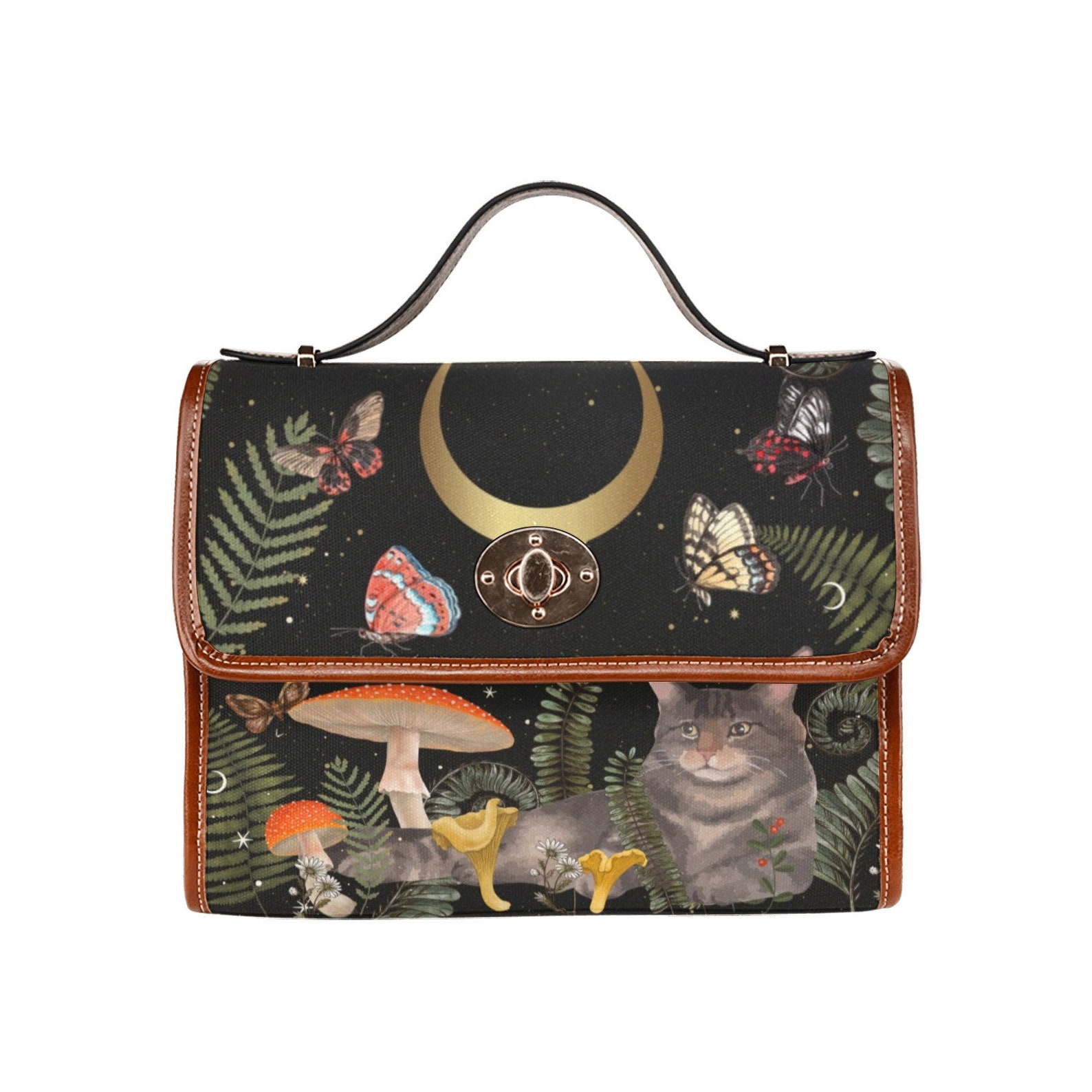 Cottagecore Cat Forest Canvas Satchel Bag Women Witchy Moon - Etsy