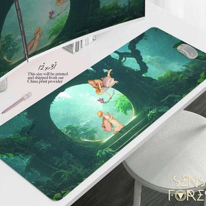 Enchanted Forest Fairy Aesthetic Green Desk Mat Cute, XL Anime Gaming ...