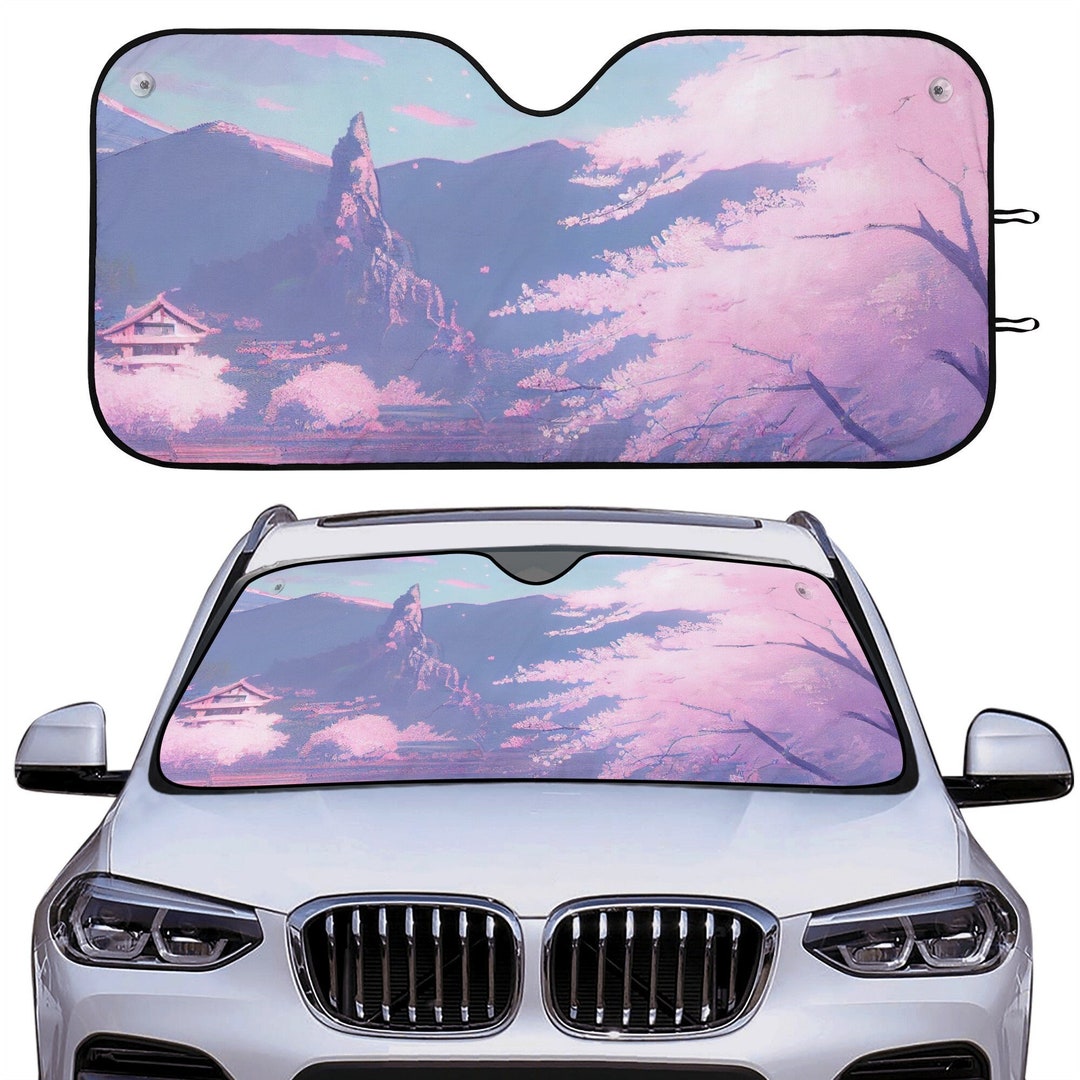 Kawaii Pink Anime Cherry Blossom Windshield Sunshade, Japanese ...