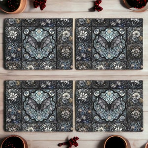 Gothic Stained Glass Bat Dinner Placemat, Medieval Goth Ritual Dining ...