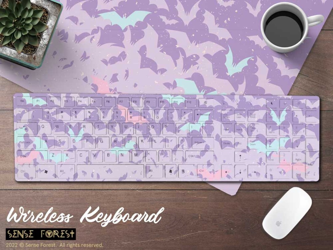 Kawaii Pastel Goth Purple Bats Wired and Wireless Keyboard Sublimation ...