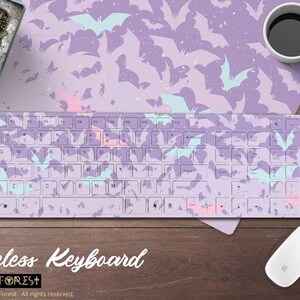 Kawaii Pastel Goth Purple Bats Wired and Wireless Keyboard Sublimation ...