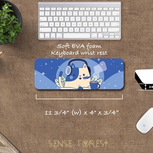 Blue Kawaii Space Cat Mouse Pad, Cute Anime Kitty Round Mousepad, Lo-fi ...
