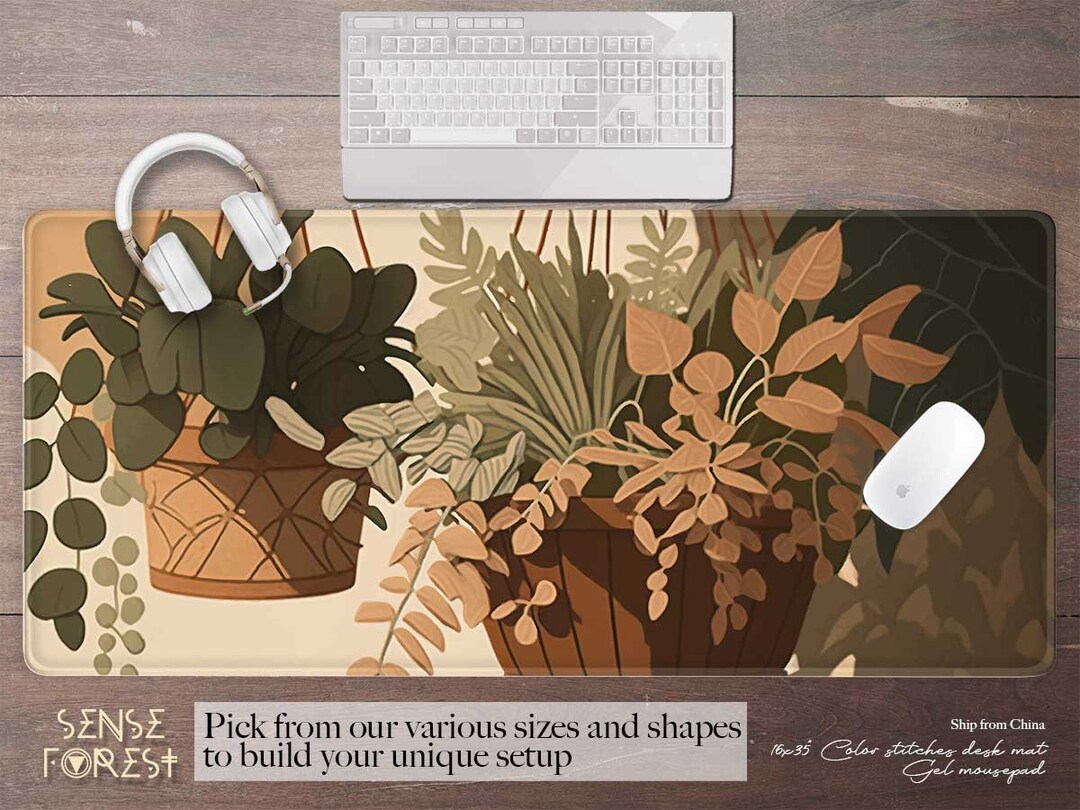 Kawaii Anime Plant Lover Desk Mat Extra Large, Lofi Minimalist Beige ...