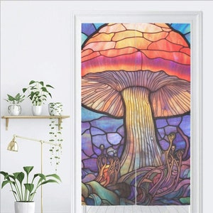 Cottagecore Stained Glass Mushroom Noren Curtain, Hippies Cozy Door ...