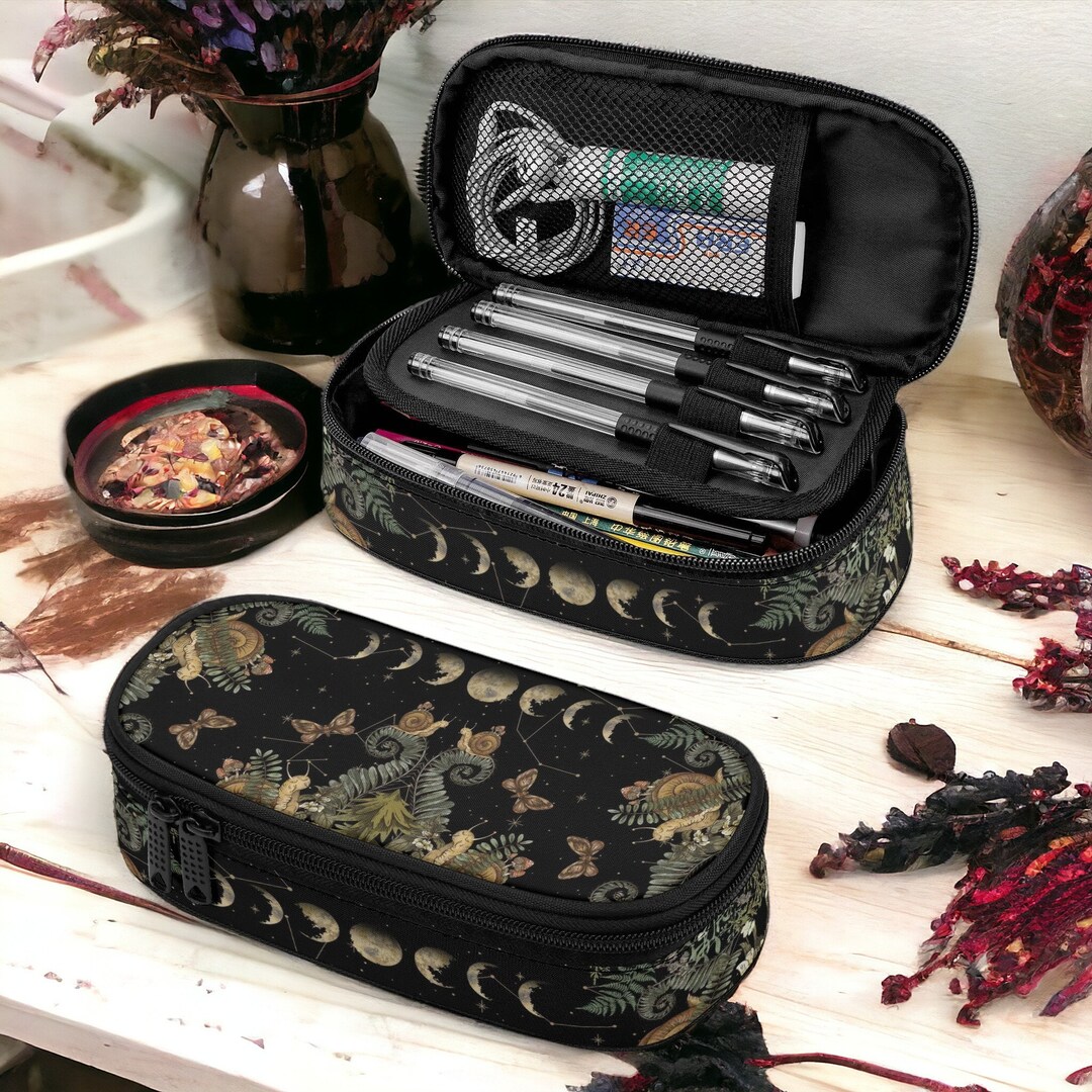 Cottagecore Snail Fern Forest Artist Pencil Case, Whimsigoth Moon Phase ...