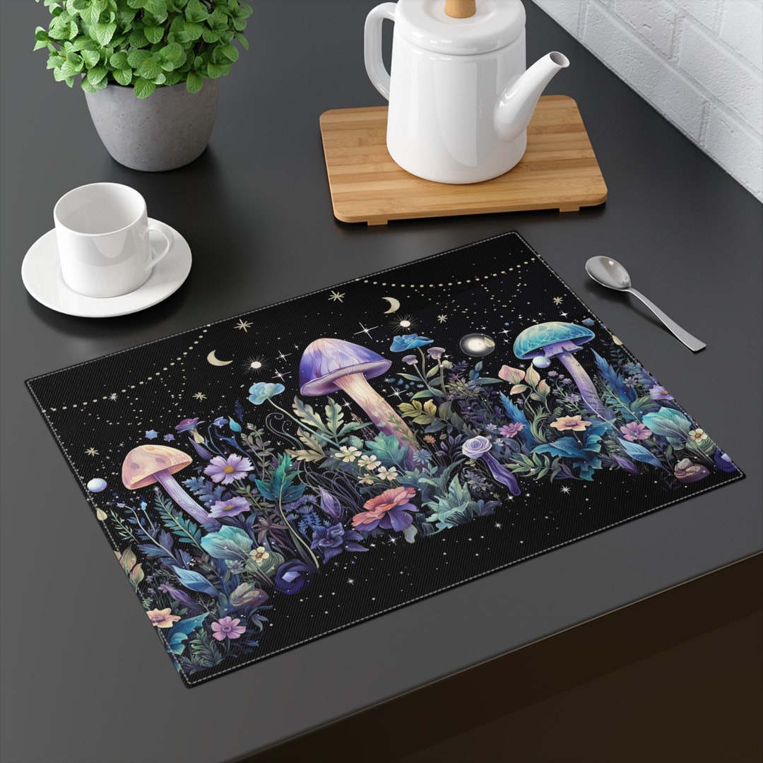 Dark Cottagecore Forest Purple Mushroom Dinner Placemat, Whimsical ...