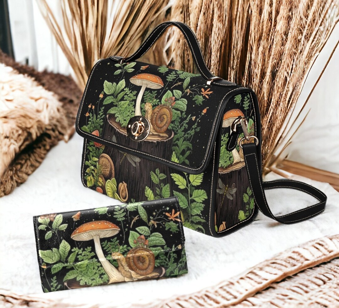 Cottagecore Witch Snail Forest Canvas Satchel Bag, Goblincore Crossbody ...