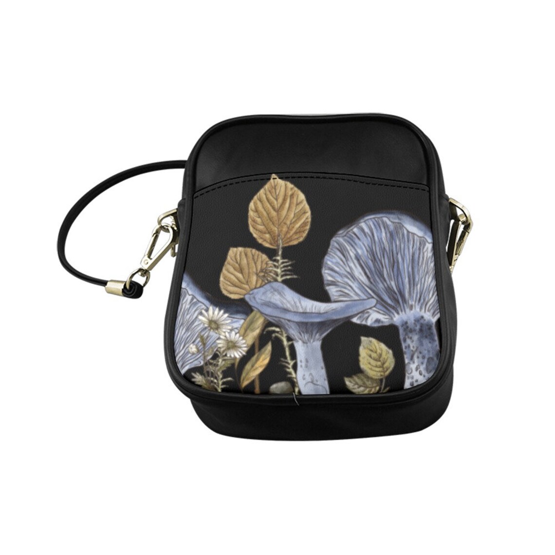 Blue Mushroom Black Vegan Leather Sling Bag Forest Small - Etsy