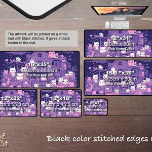 Cute Cats Haunted House Spooky Purple Desk Mat RGB, Kawaii LED ...