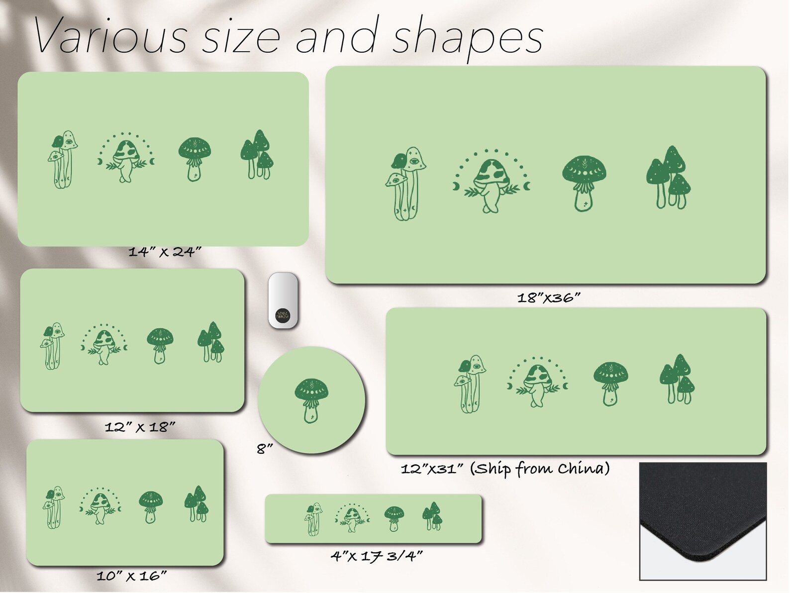 Kawaii Minimalist Baby Mushroom Desk Mat Cute Green Japanese - Etsy