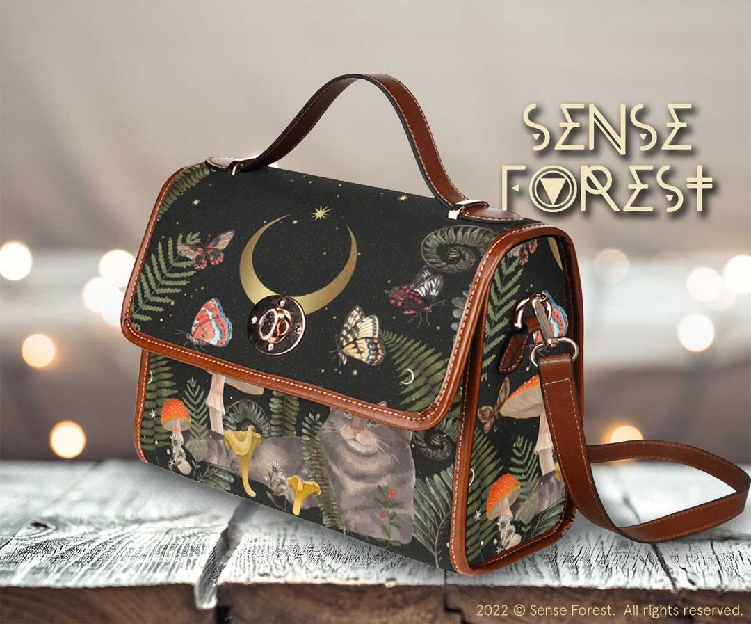 Cottagecore Cat Forest Canvas Satchel Bag Women Witchy Moon - Etsy