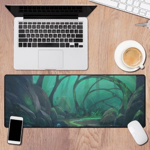 Stitched Edges Green Ocean Desk Mat Anime, Neon Mushroom Forest Fantasy ...