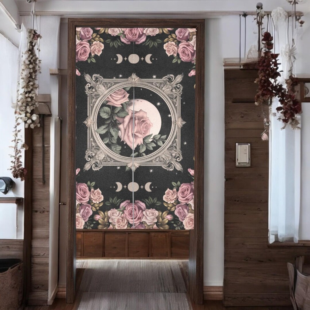 Romantic Cottagecore Noren Curtain, Moon Rose Dark Academia Door ...