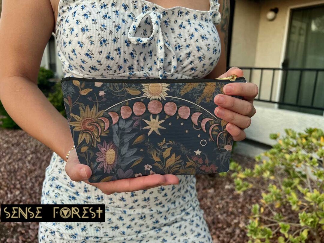 Pagan Celestial Tarot T or Flat Pouch, Sun Moon Star Botanical Makeup ...