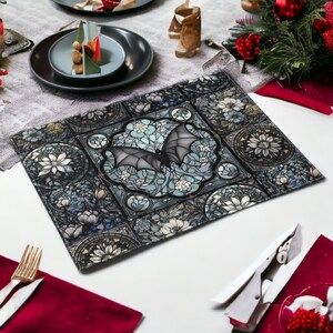 Gothic Stained Glass Bat Dinner Placemat, Medieval Goth Ritual Dining ...