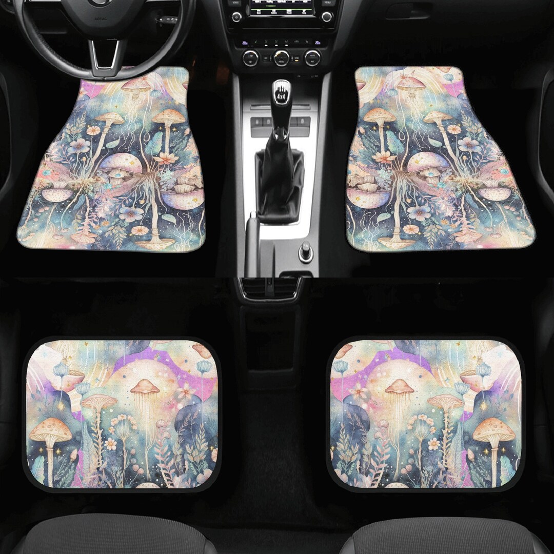 Dreamy Rainbow Jellyfish Car Mat, Mushroom Forest Back Front Car Floor ...