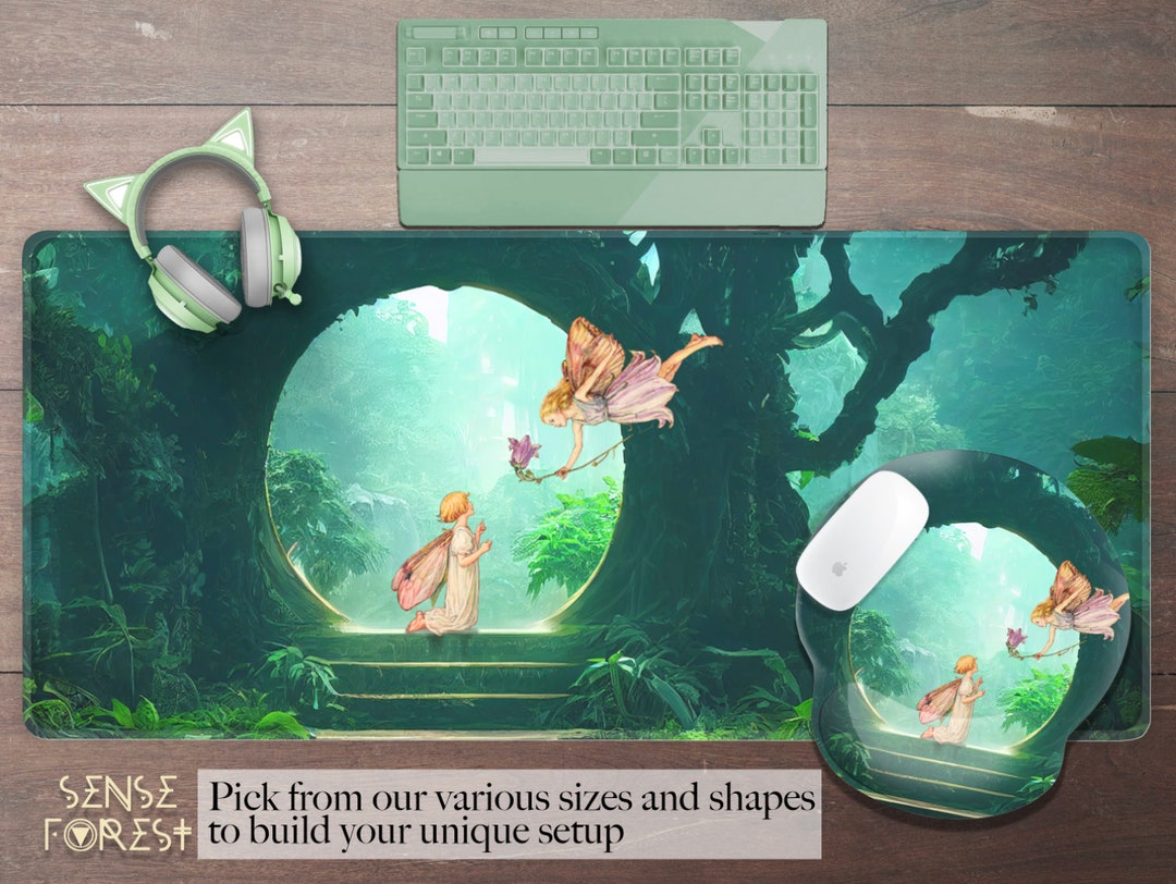 Enchanted Forest Fairy Aesthetic Green Desk Mat Cute, XL Anime Gaming ...