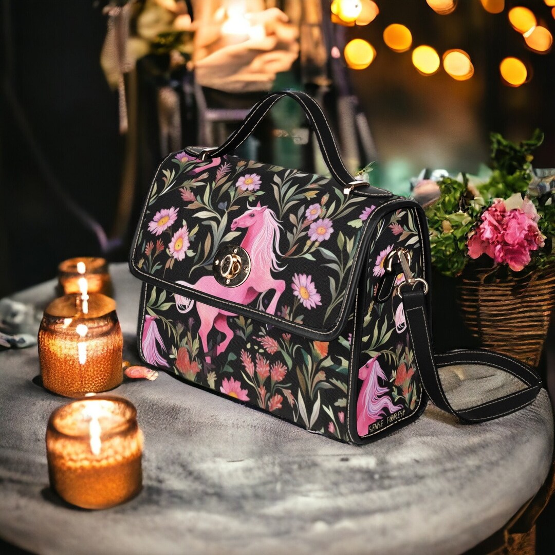 Maximalist Cottagecore Pink Floral Pony Mini Messenger Bag, Dark ...