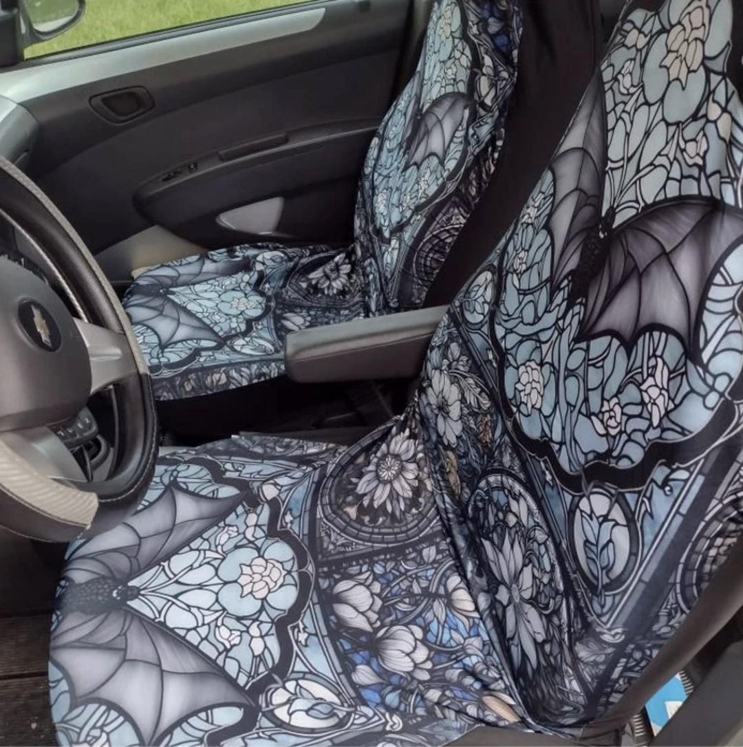 Gothic Medieval Bat Stained Glass Car Seat Cover Set, Witchy Floral ...