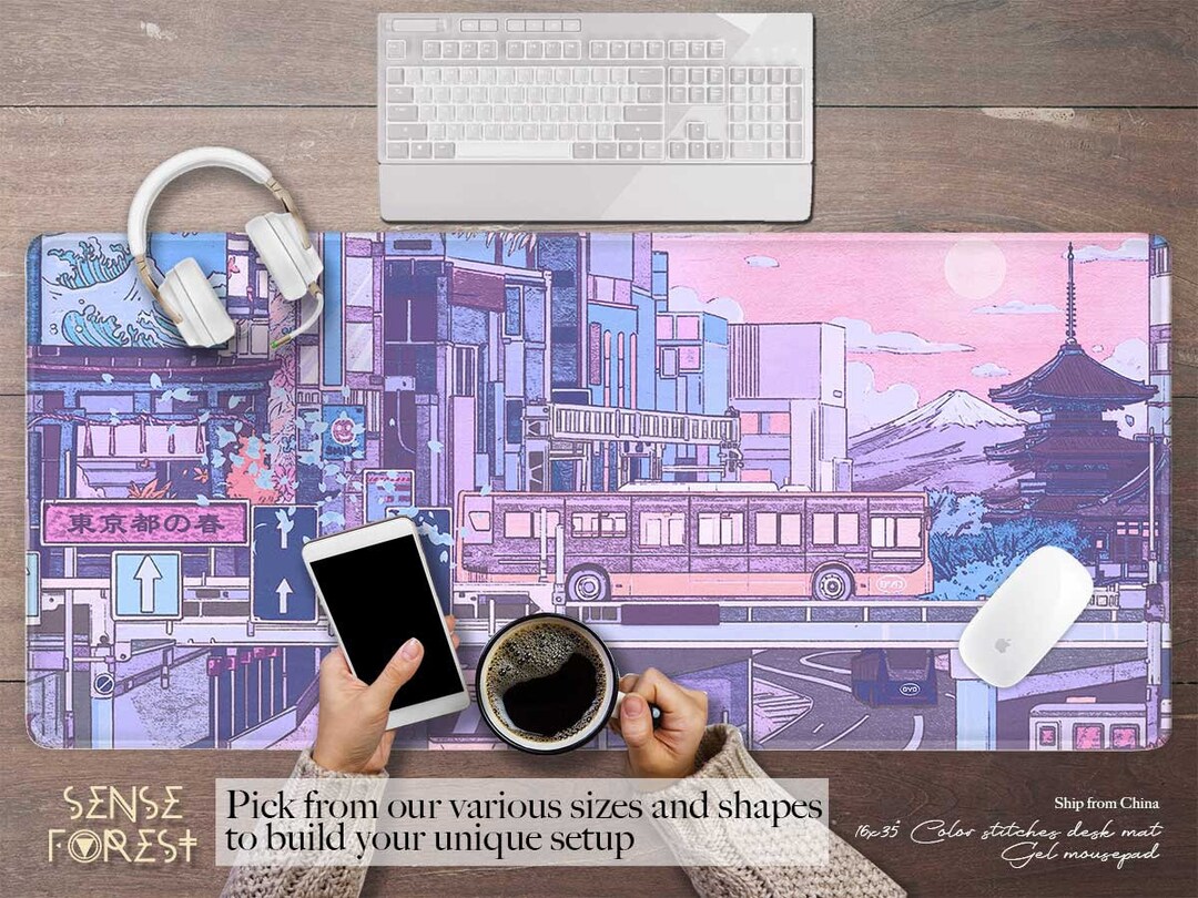 Japanese Anime Desk Mat, Pastel Tokyo City Landscape Xxl Mouse Pad ...