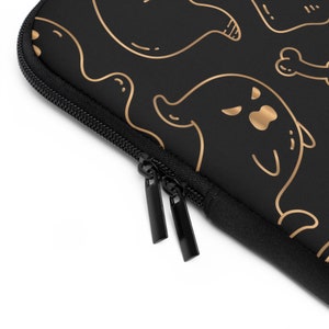 Kawaii Goth Cute Ghost Laptop Sleeve, Black Gold Halloween Laptop Case ...