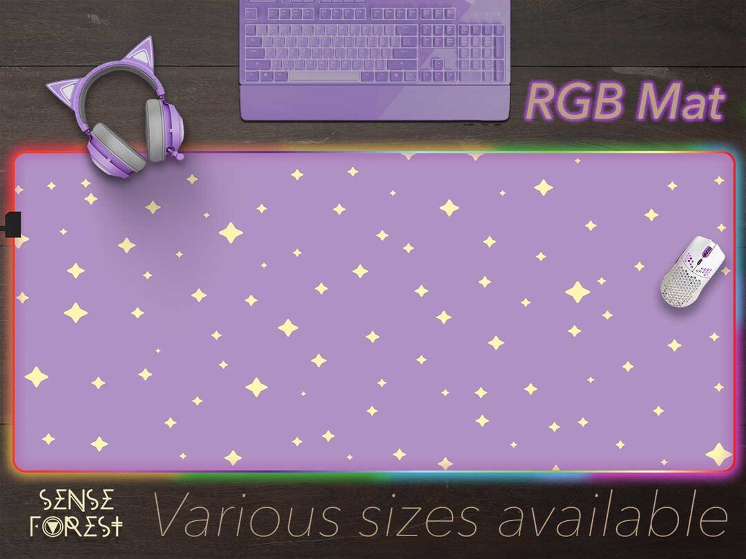 Kawaii Purple Desk Mat RGB Cute Pastel Gaming Mousepad Light - Etsy