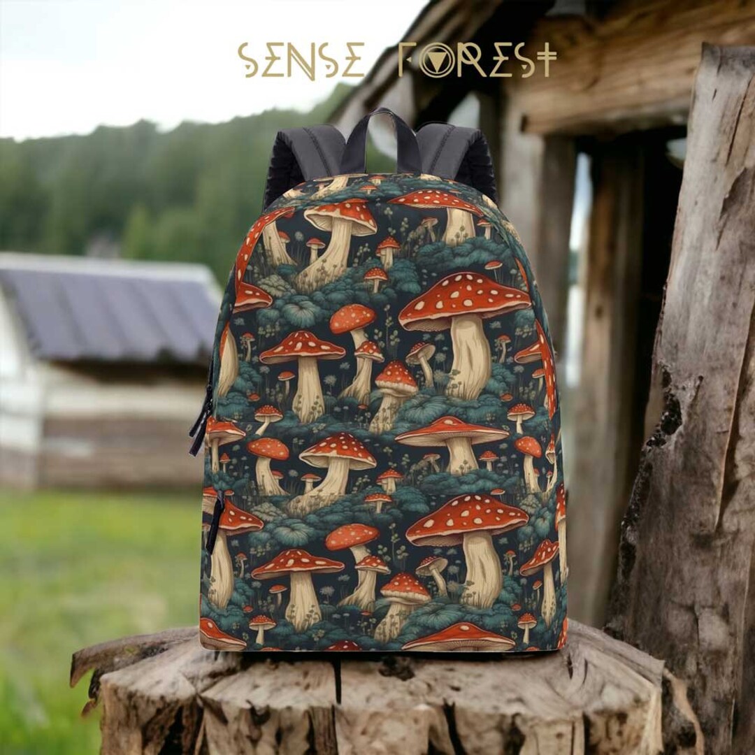 Amanita Red Mushroom Green Forest Backpack, Cottagecore Wild Forager ...