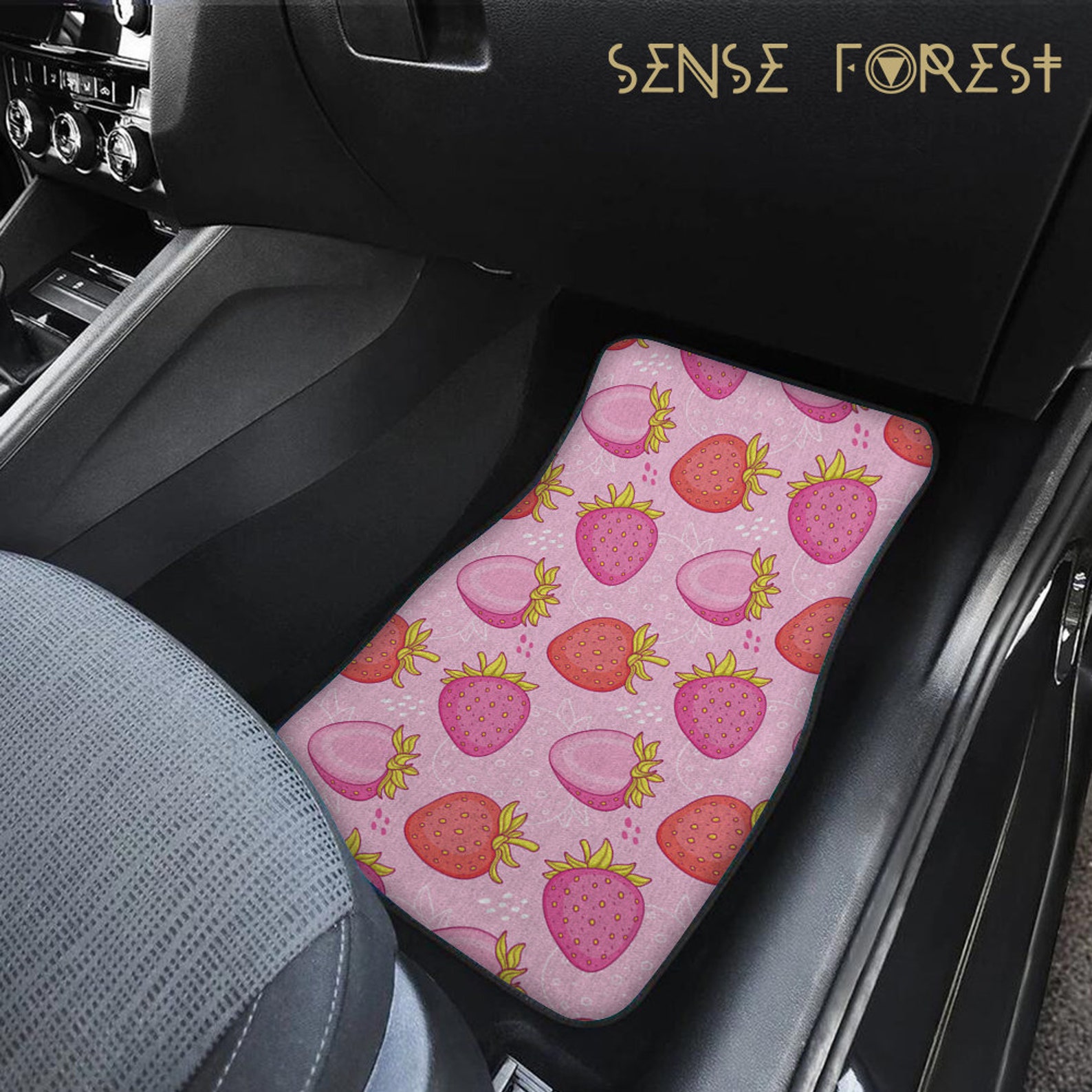 Pink Kawaii Sweet Strawberry Print Car Floor Mat, Cute Anime Car ...