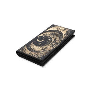 Boho Witchy Moon Floral Bi-fold Wallet, Moon Phase Vegan Leather Wallet ...