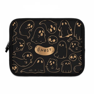 Kawaii Goth Cute Ghost Laptop Sleeve, Black Gold Halloween Laptop Case ...