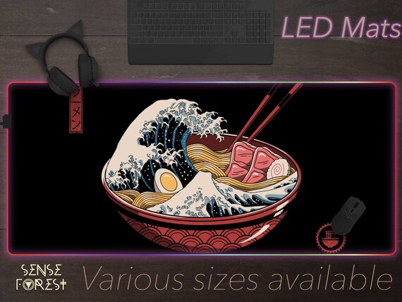 RGB Japanese Ramen Bowl Gaming Desk Mat XXL Great Wave Ramen - Etsy