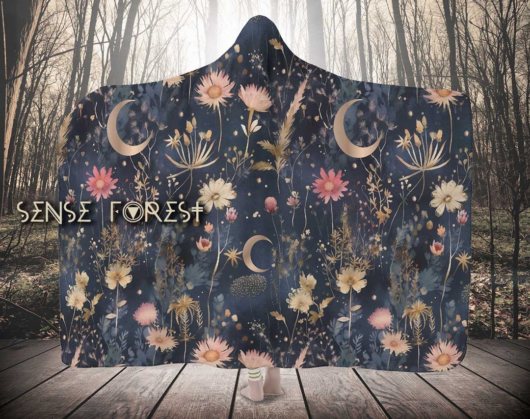 Cottagecore Wildflower Celestial Hooded Cozy Lounge Blanket, Witchy ...